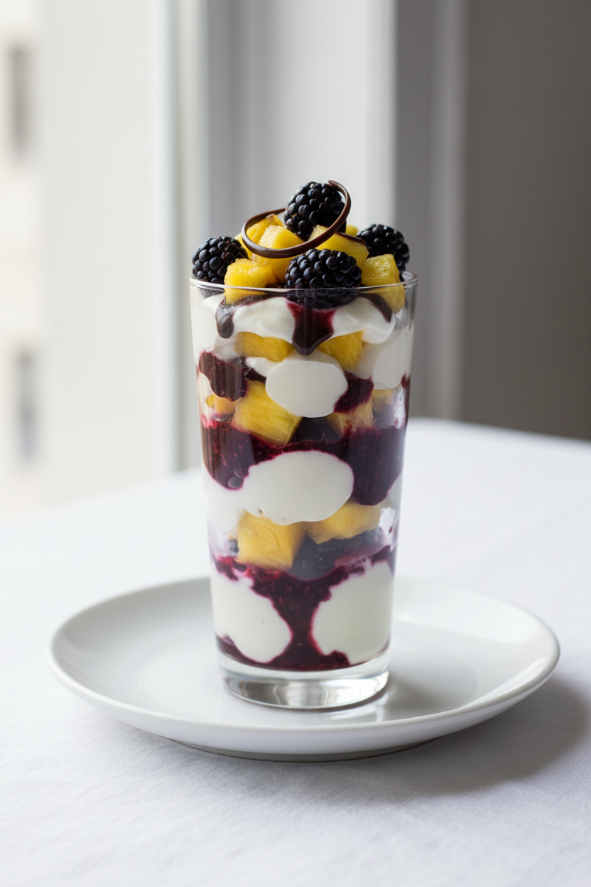 Parfait Tropical con Salsa de Mora y Chocolate – Custom Culinary
